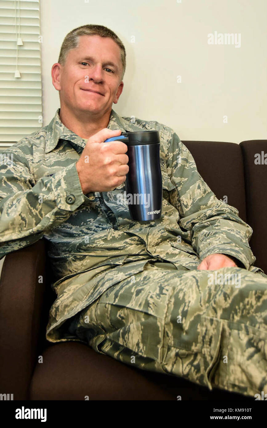 Master Sgt. Jeff Robichaud relaxes as he gives an interview about the ...