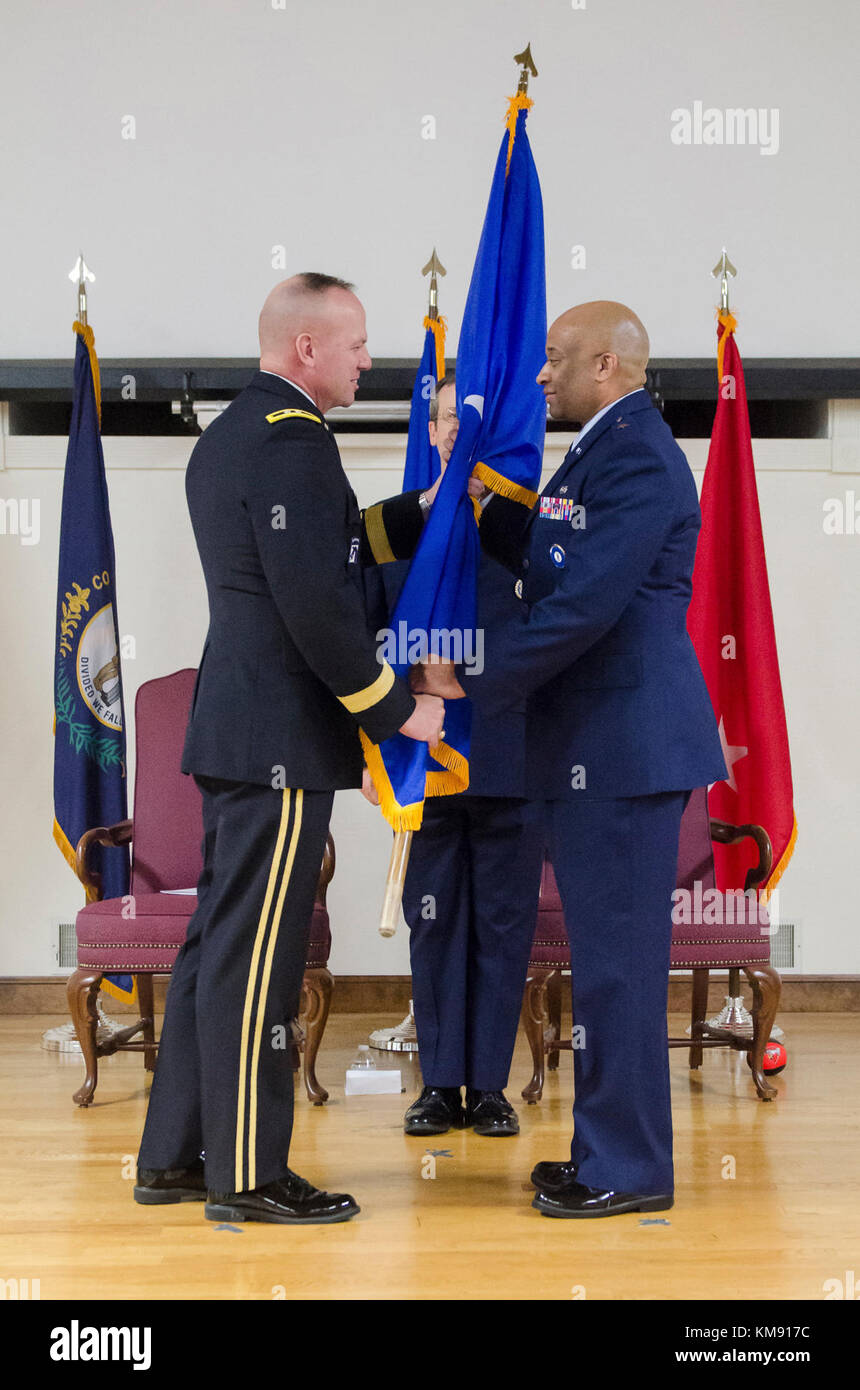 Army Maj. Gen. Steven R. Hogan (left), adjutant general of the Kentucky ...