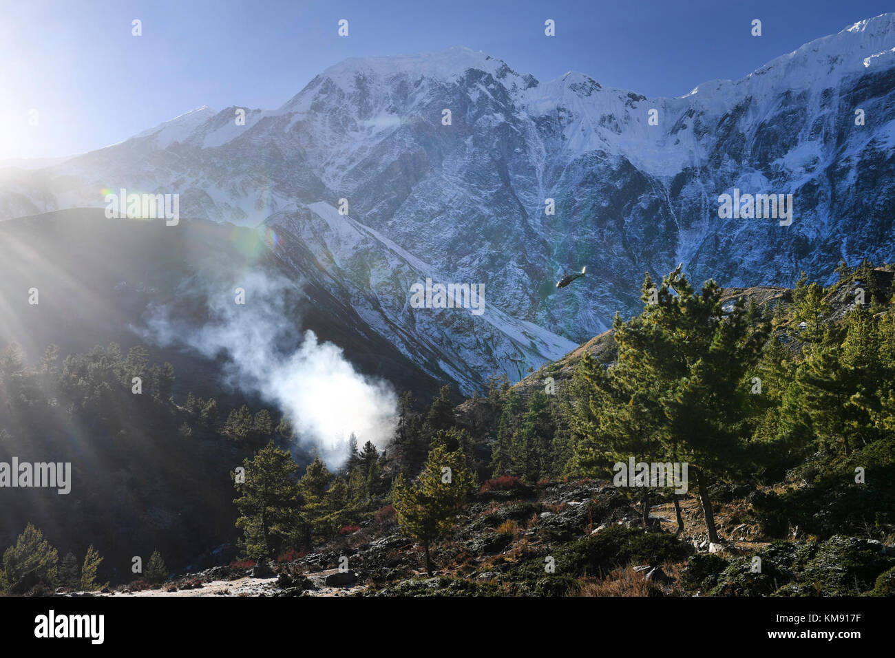 The Nepalese Mahabir Rangers signal in air support during a complex ...
