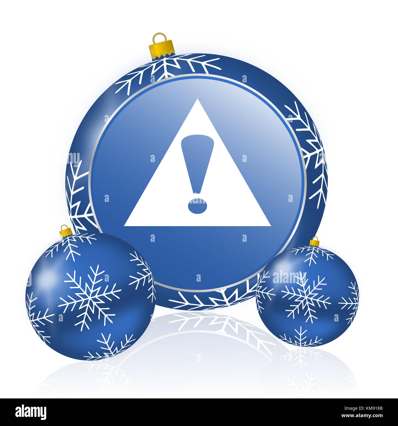 Exclamation sign blue christmas balls icon Stock Photo - Alamy