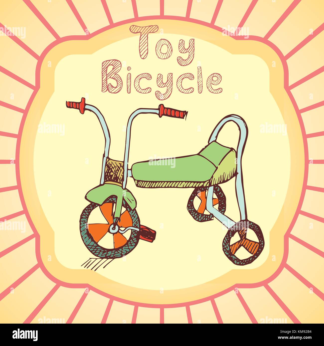 Cartoon Toy bicycle colored hand drawn sketch. Vector illustration ...