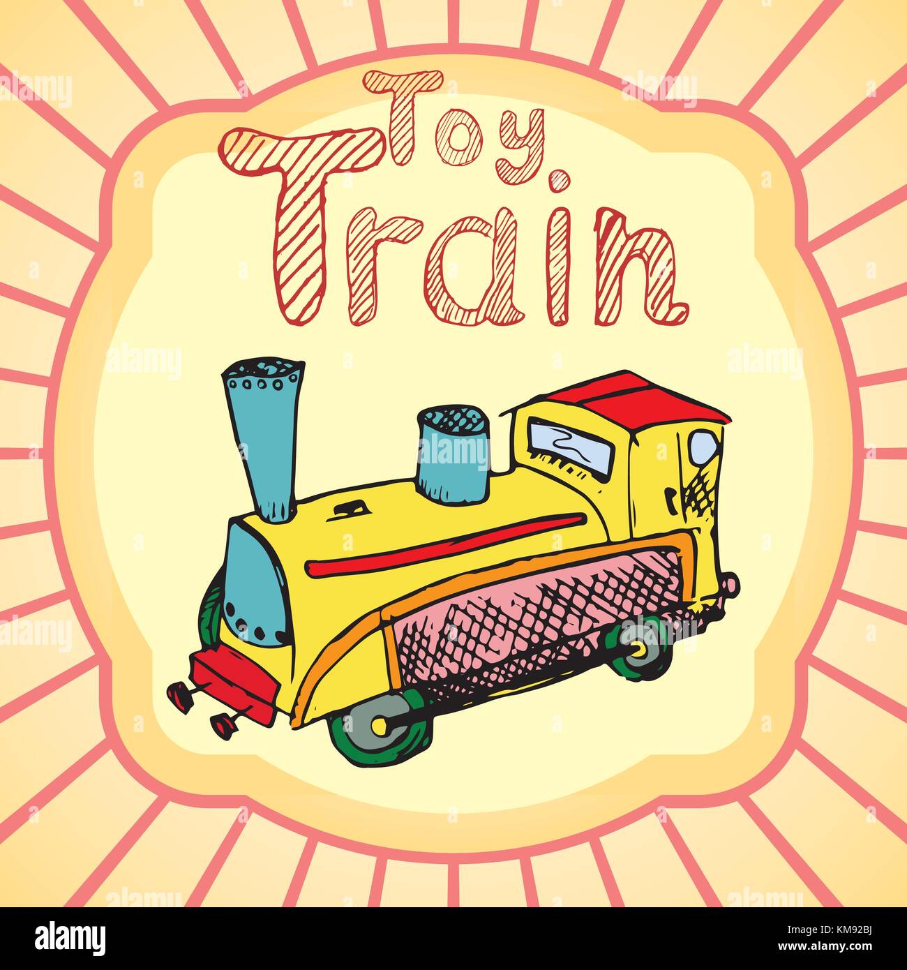 Cartoon Toy train colored hand drawn sketch. Vector illustration Stock ...