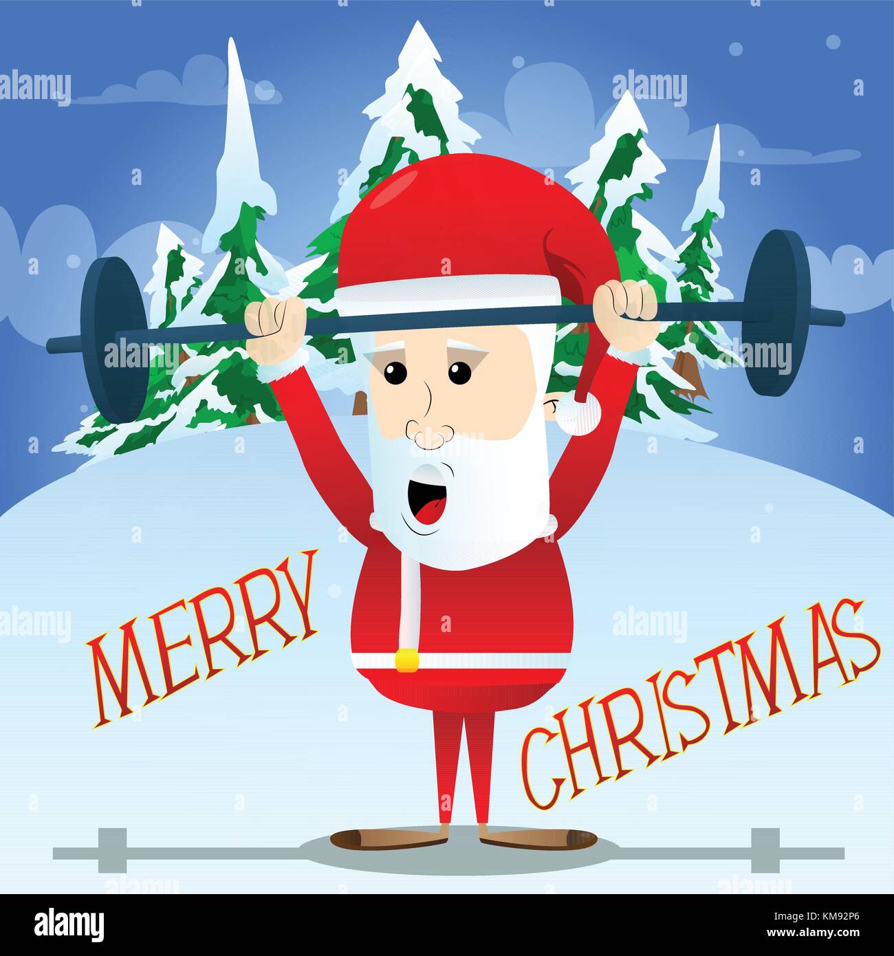 Weightlifter Santa Claus lifting barbell. Vector cartoon character ...