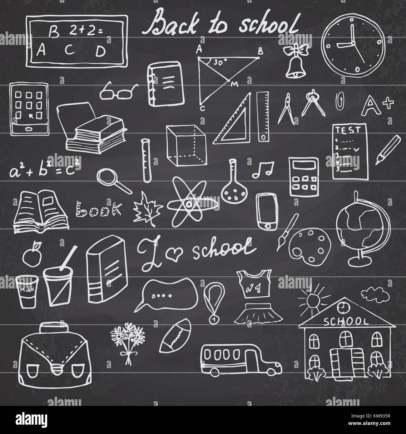 Back to School Supplies Sketchy Notebook Doodles set with Lettering ...