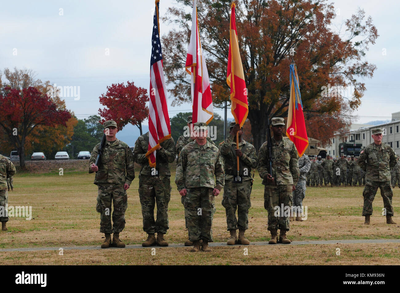 Command Sgt. Maj. William H. Jones stands in front of the color guard ...
