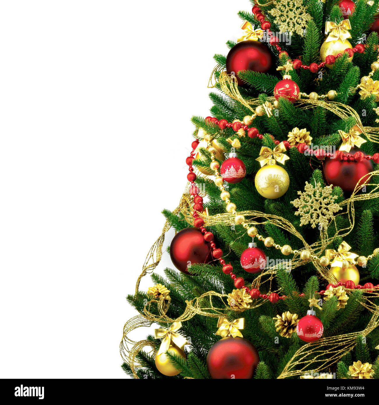 Decorated Christmas tree on white background Stock Photo - Alamy