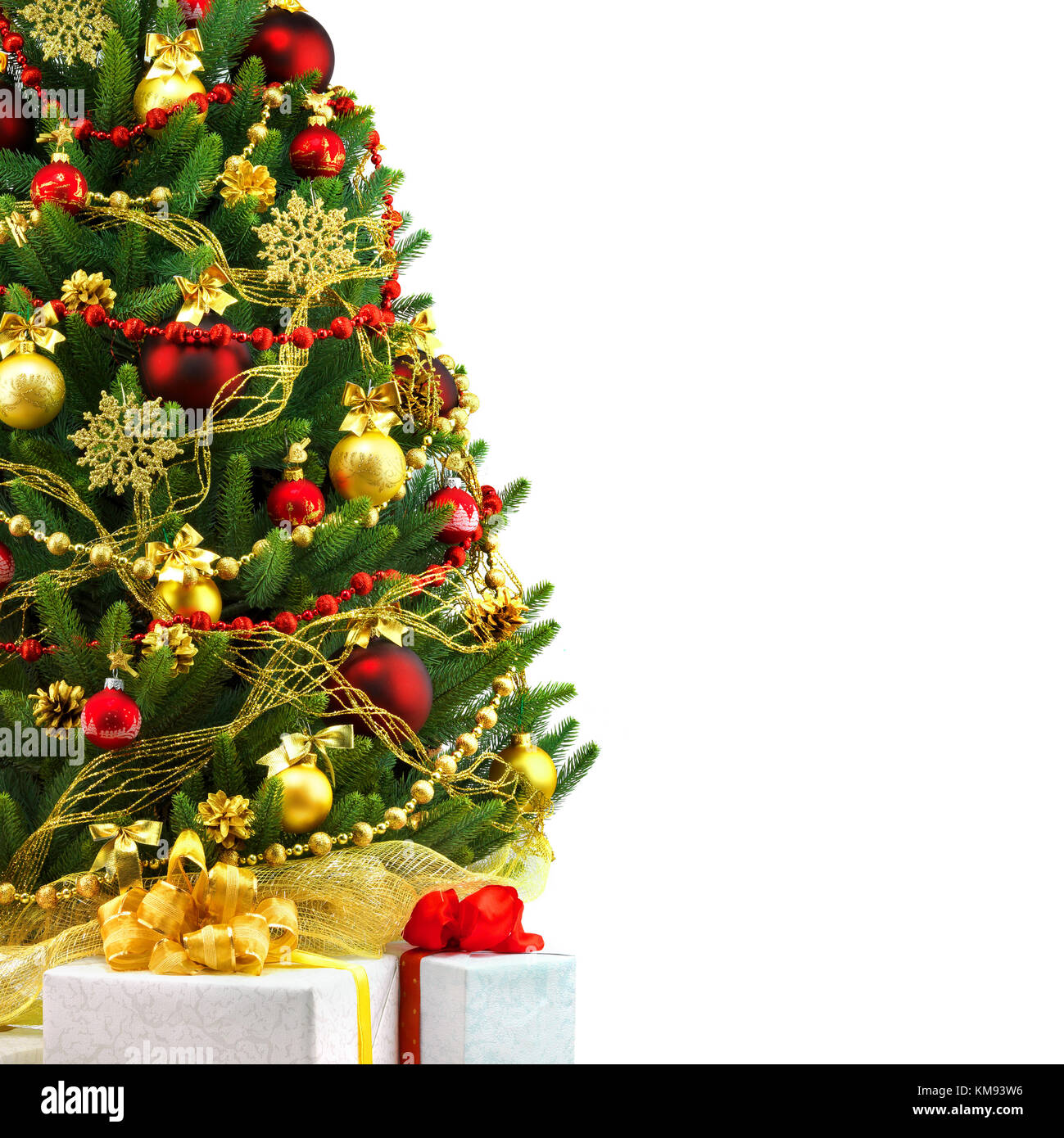 Decorated Christmas tree on white background Stock Photo - Alamy