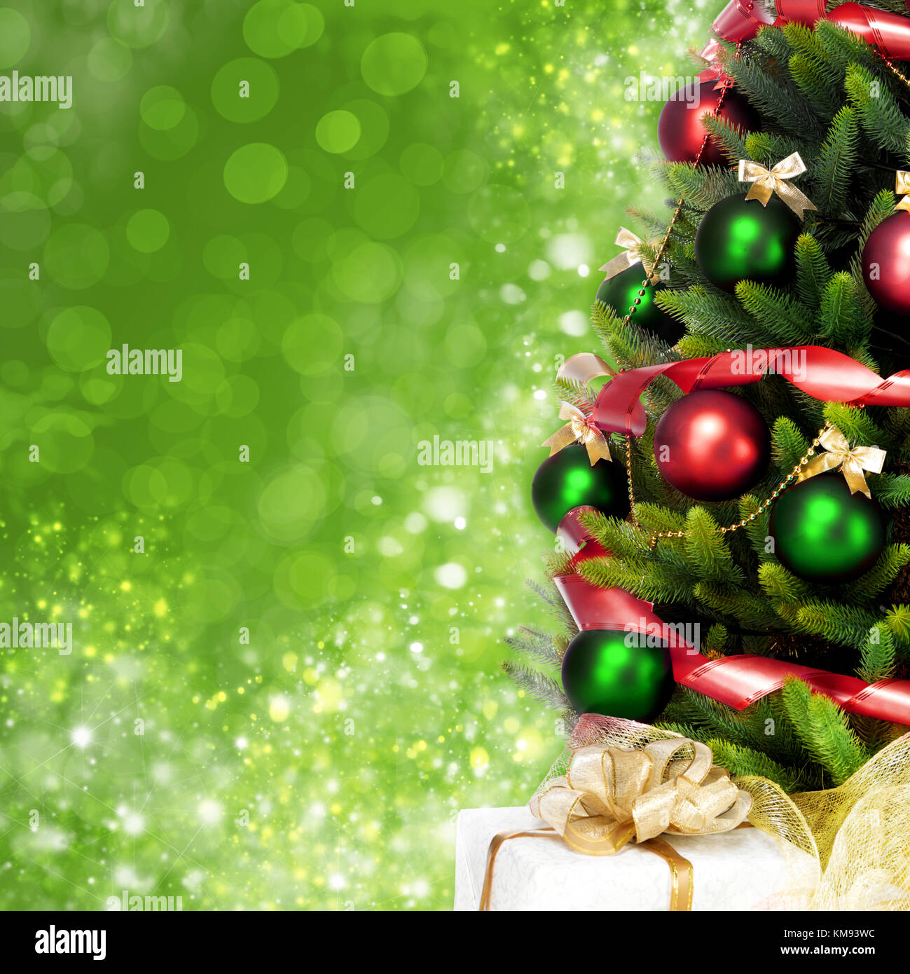 Decorated Christmas tree on white background Stock Photo - Alamy