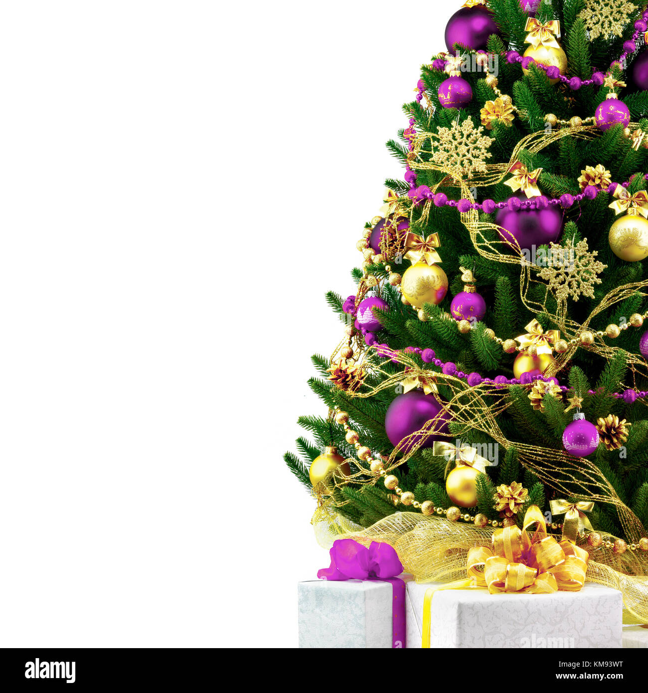 Decorated Christmas tree on white background Stock Photo - Alamy