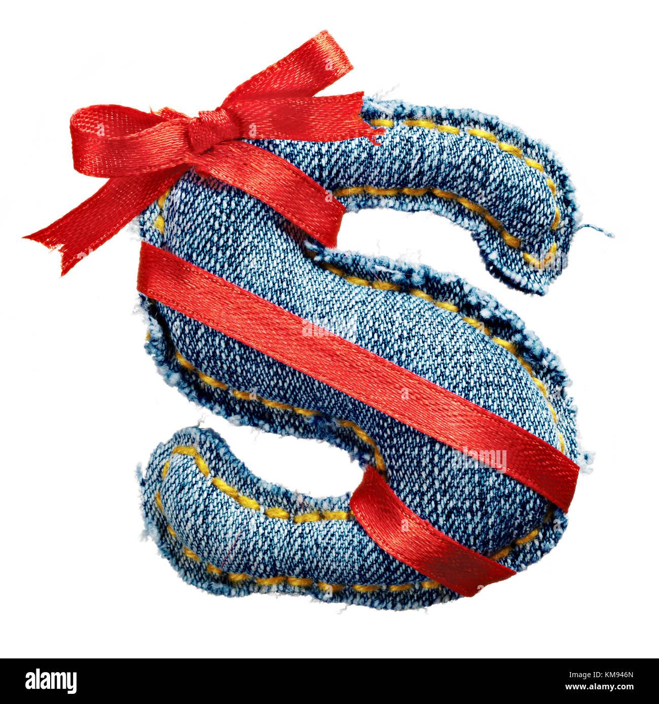 Magic holiday jeans alphabet letter S with red ribbon Stock Photo - Alamy