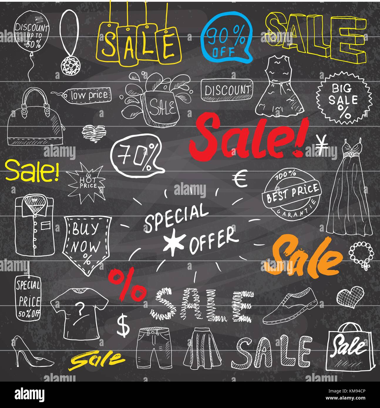 Sale signs and price discount tags, shopping associated symbols. Hand ...