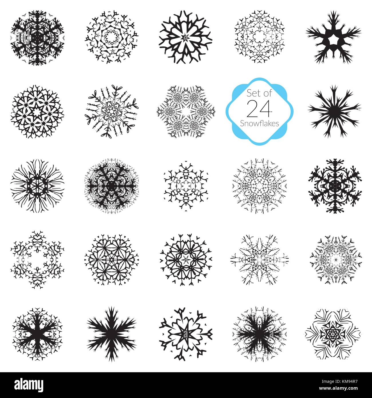 Vector illustration snowflakes set, various designs symmetrical snow ...