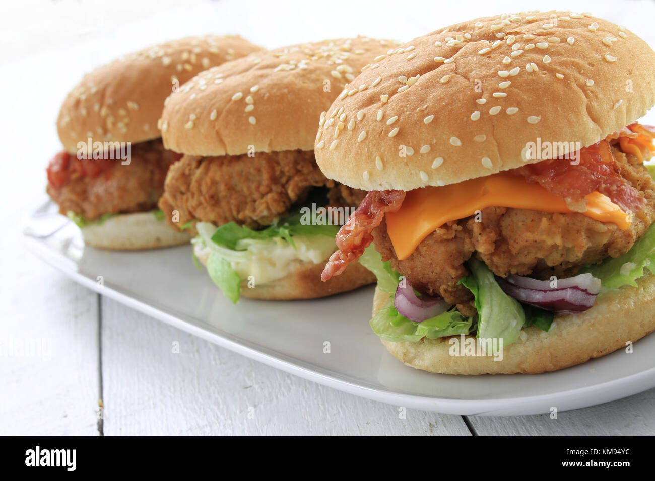chicken burger plated meal Stock Photo - Alamy