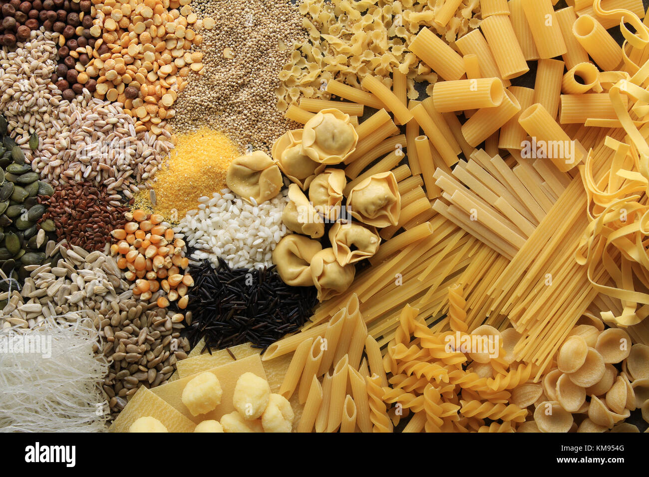 dried pasta rice seeds grains varieties Stock Photo - Alamy