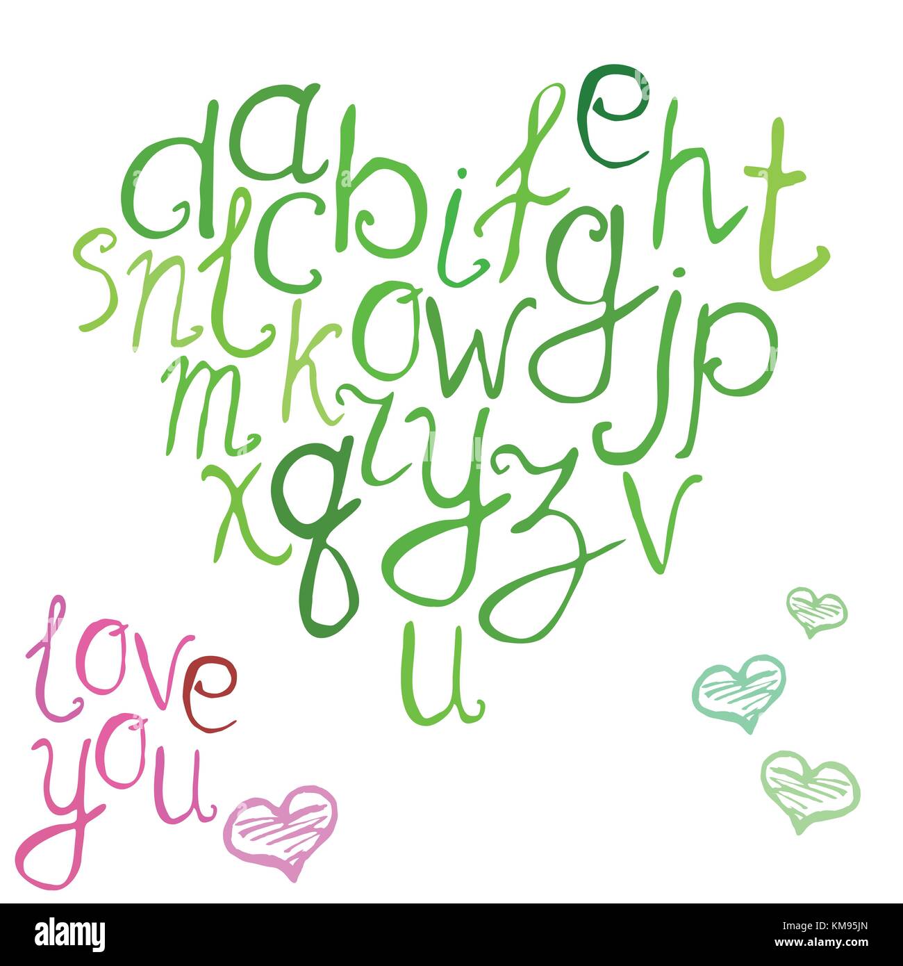 Hand drawn font, vector illustration of hand brushed calligraphic ...