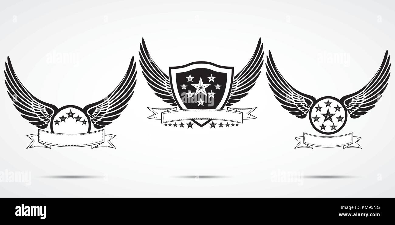 Wing abstract emblem set, logo template, badge label, icon, tattoo ...