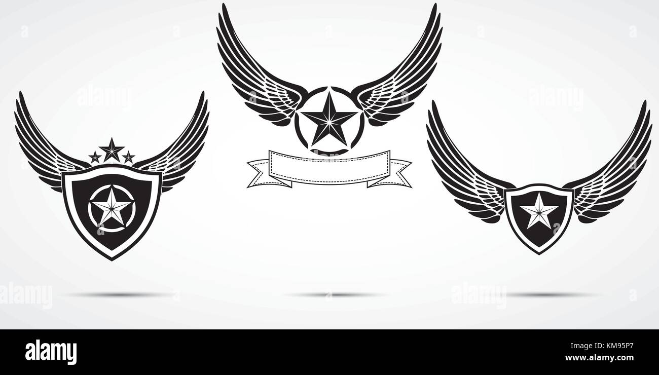 Wing abstract emblem set, logo template, badge label, icon, tattoo ...