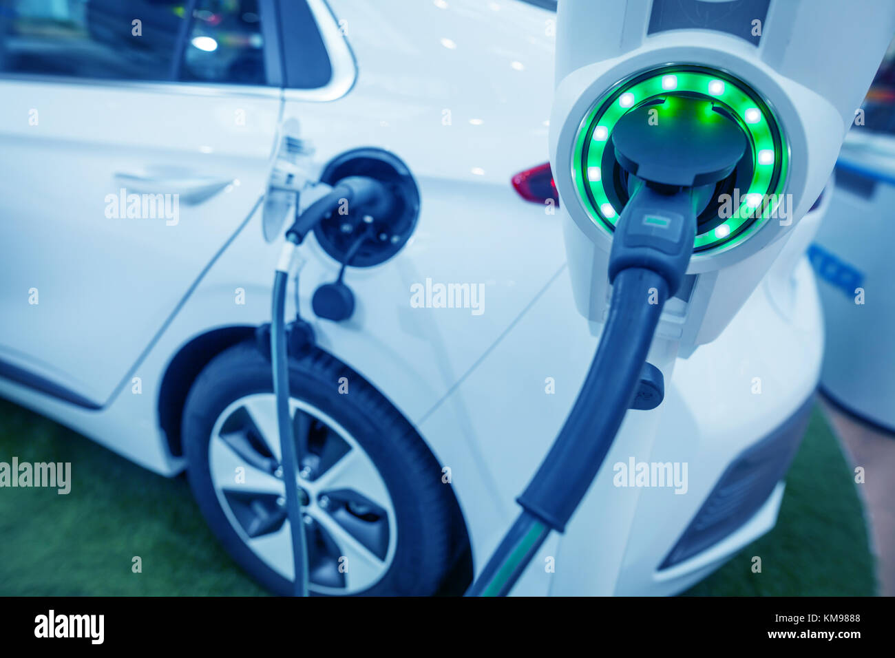 Close up image of the power socket of an electric car, charging Stock ...