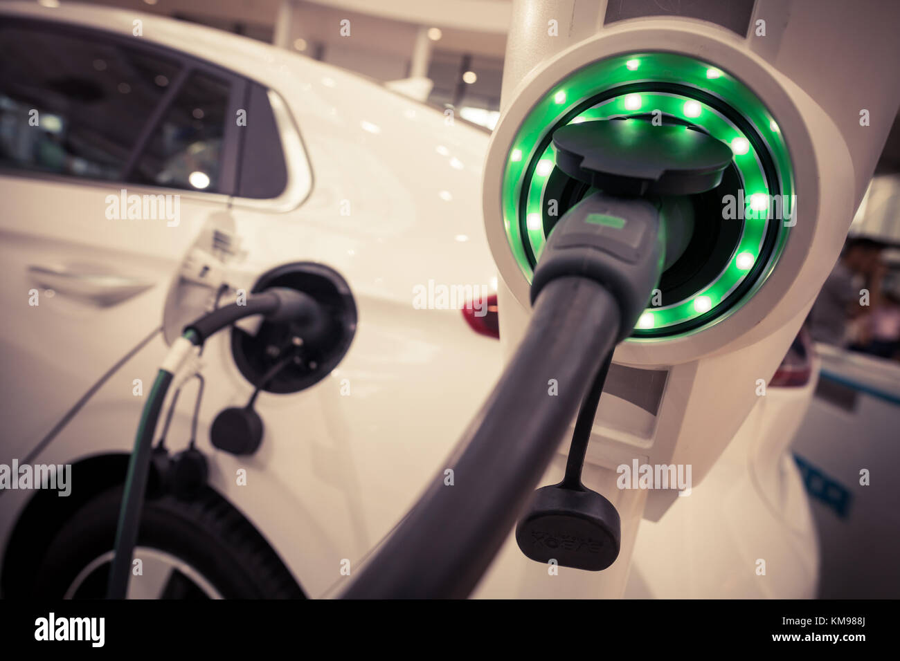 Close up image of the power socket of an electric car, charging Stock ...