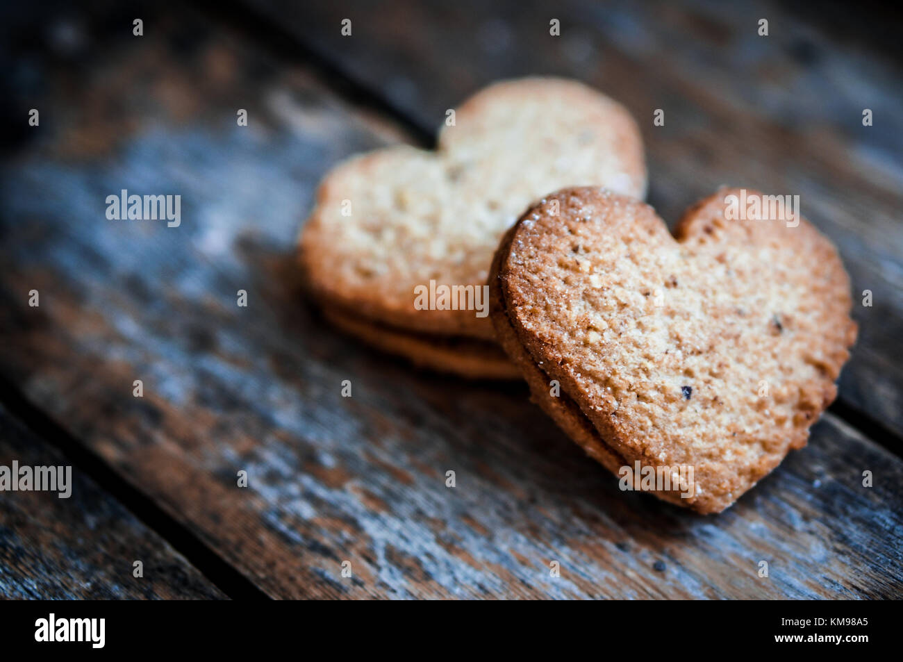 Heart Cookies On Rustic Wooden Background Stock Photo - Alamy