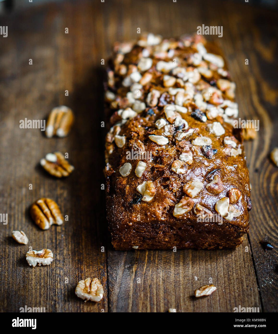Homemade Nut Cake On Wooden Background Stock Photo - Alamy