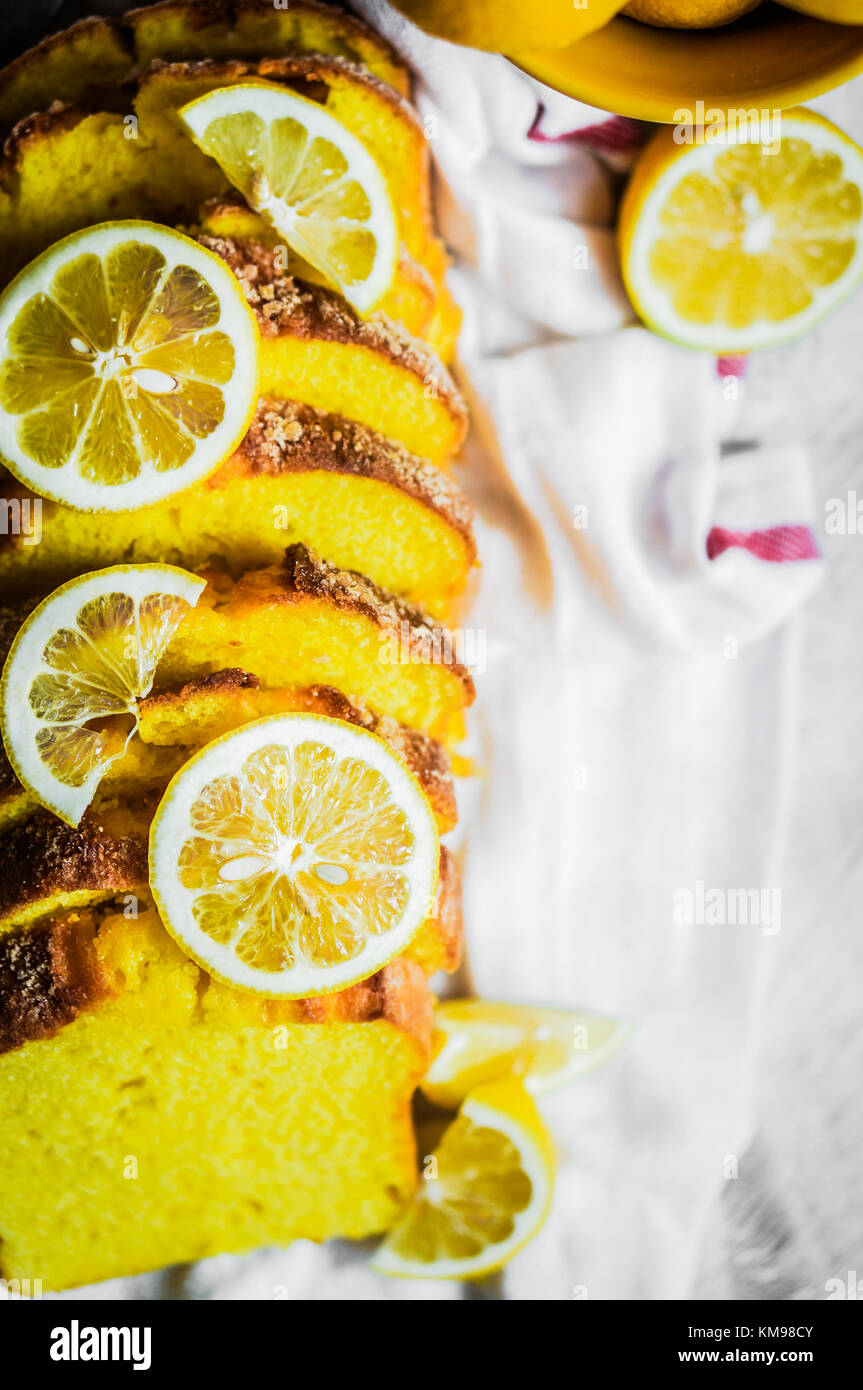 Lemon Cake On Rustic Background Stock Photo - Alamy