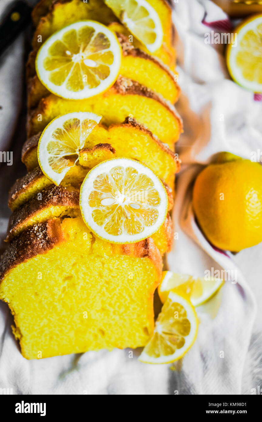 Lemon Cake On Rustic Background Stock Photo - Alamy