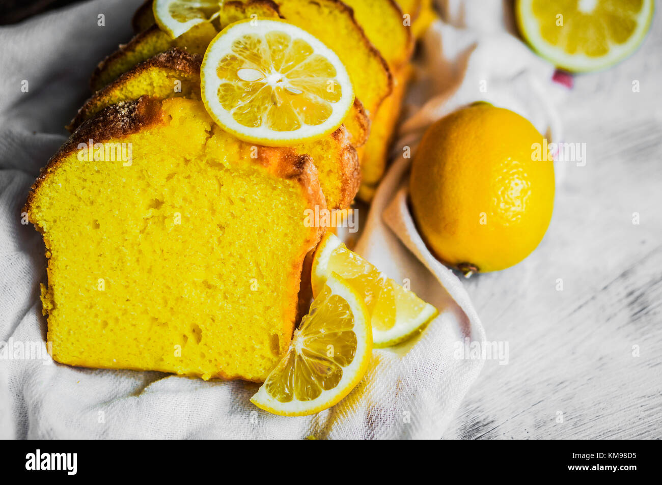 Lemon Cake On Rustic Background Stock Photo - Alamy