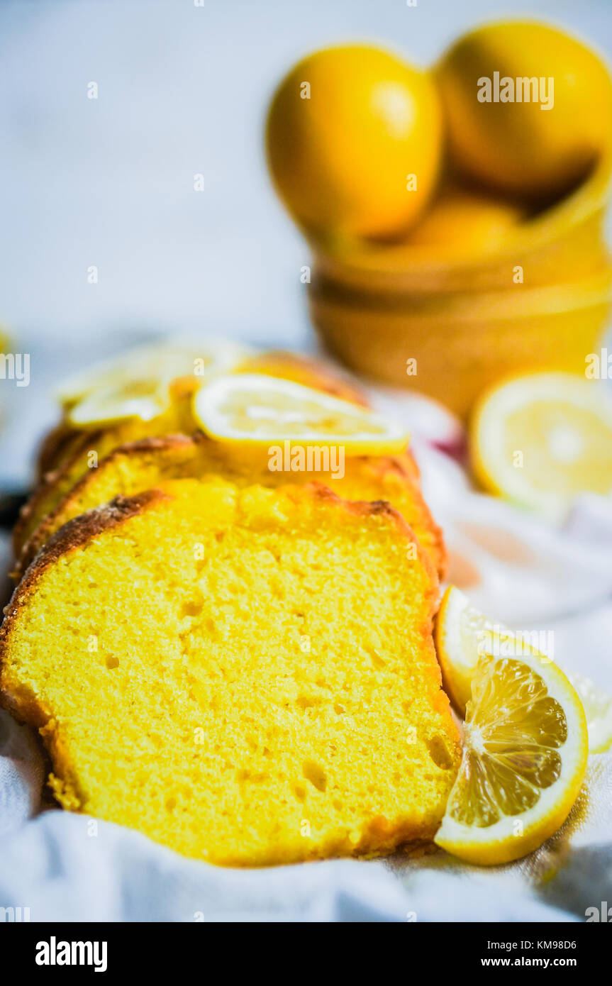 Lemon Cake On Rustic Background Stock Photo - Alamy
