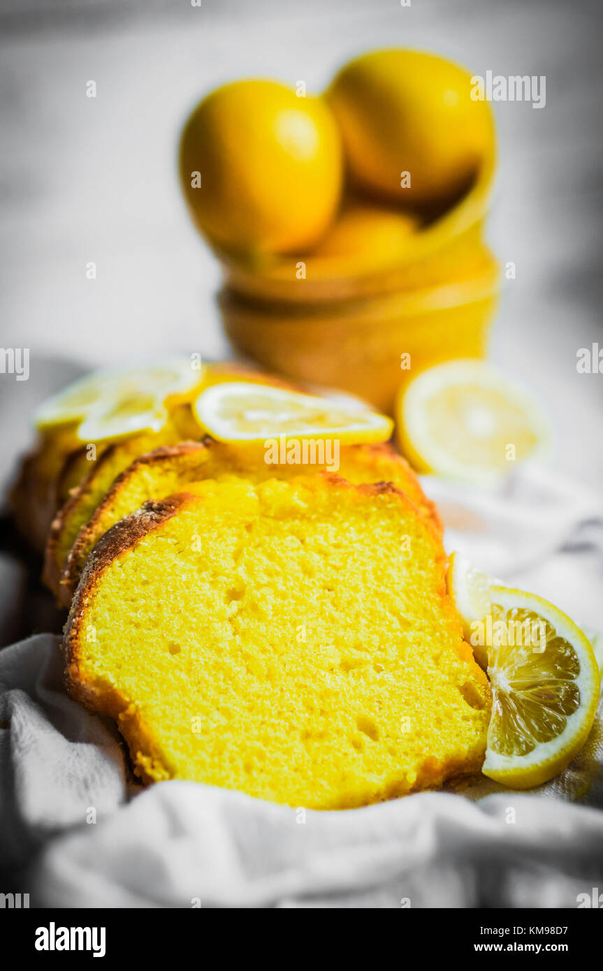 Lemon Cake On Rustic Background Stock Photo - Alamy