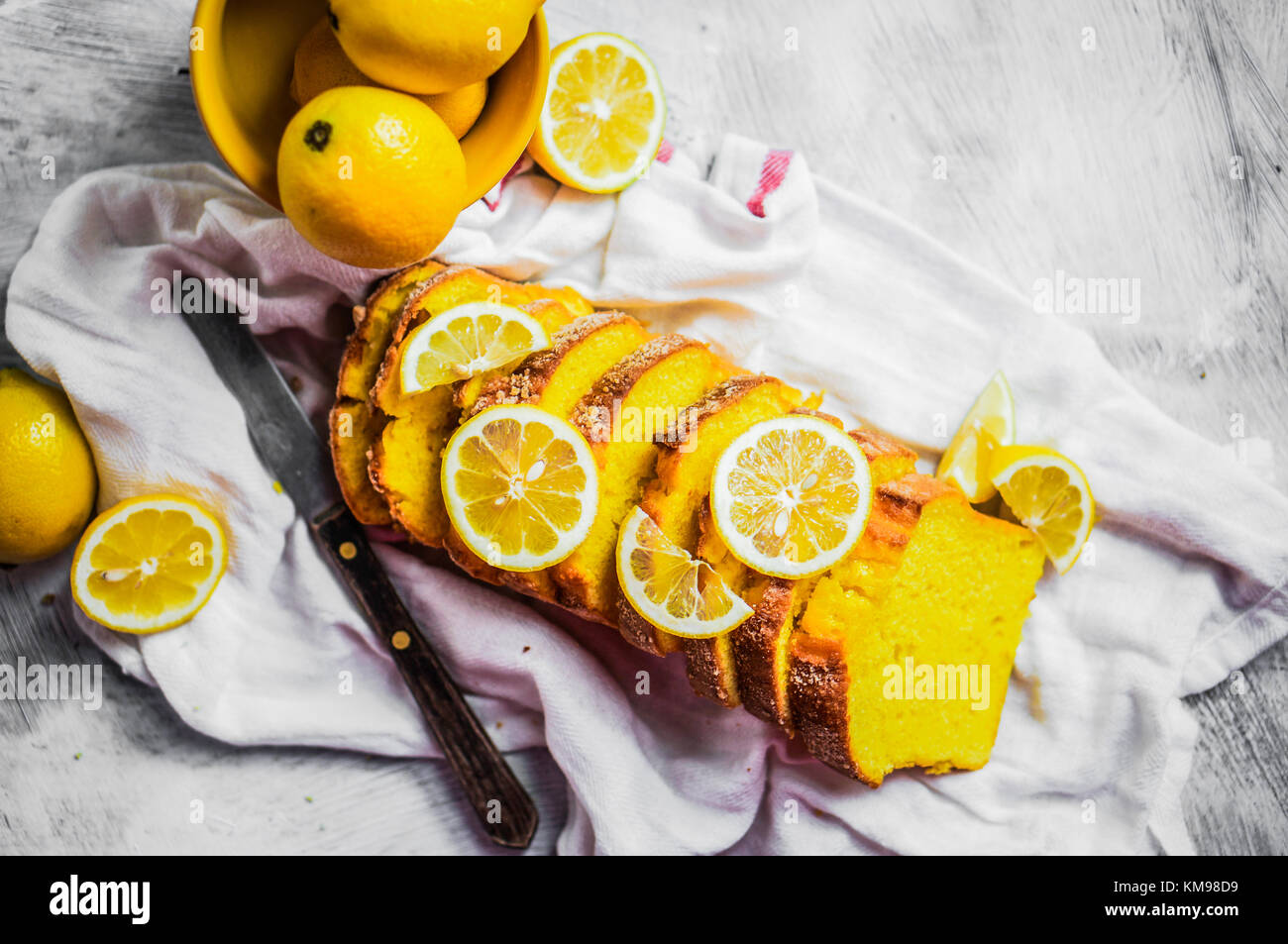 Lemon Cake On Rustic Background Stock Photo - Alamy