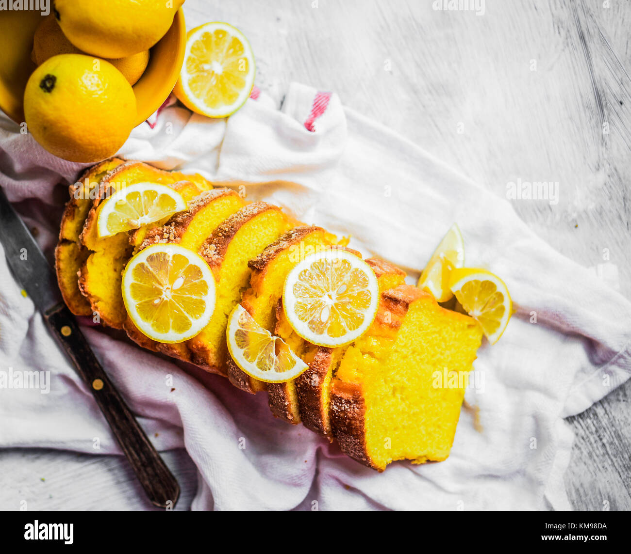 Lemon Cake On Rustic Background Stock Photo - Alamy