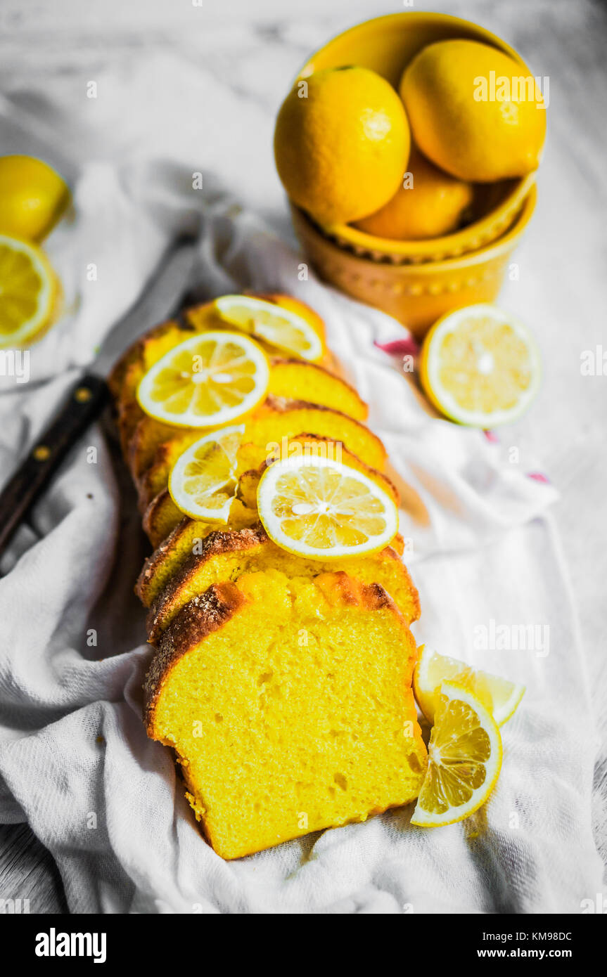 Lemon Cake On Rustic Background Stock Photo - Alamy