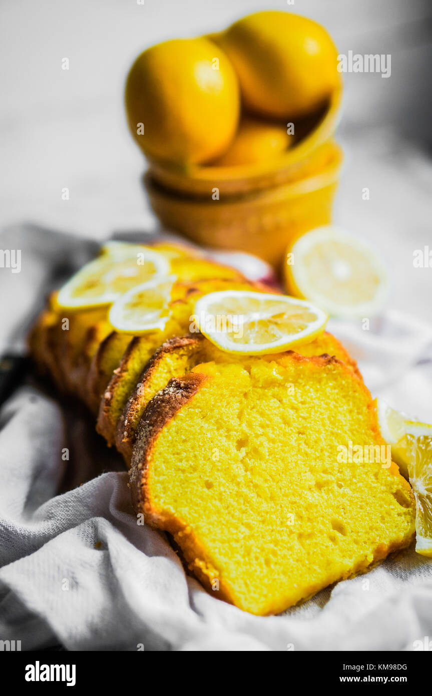 Lemon Cake On Rustic Background Stock Photo - Alamy