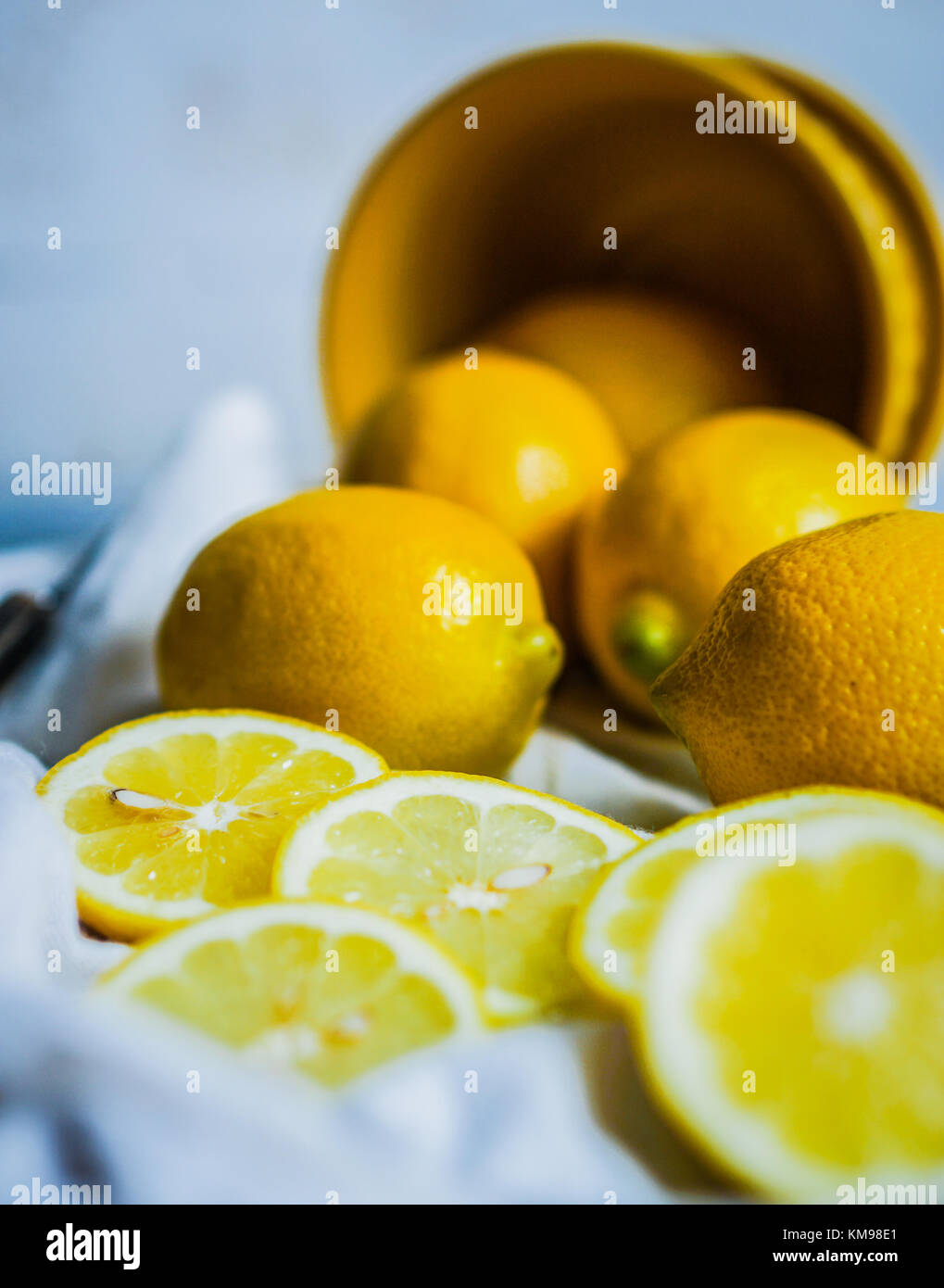 Lemons On Rustic Background Stock Photo - Alamy
