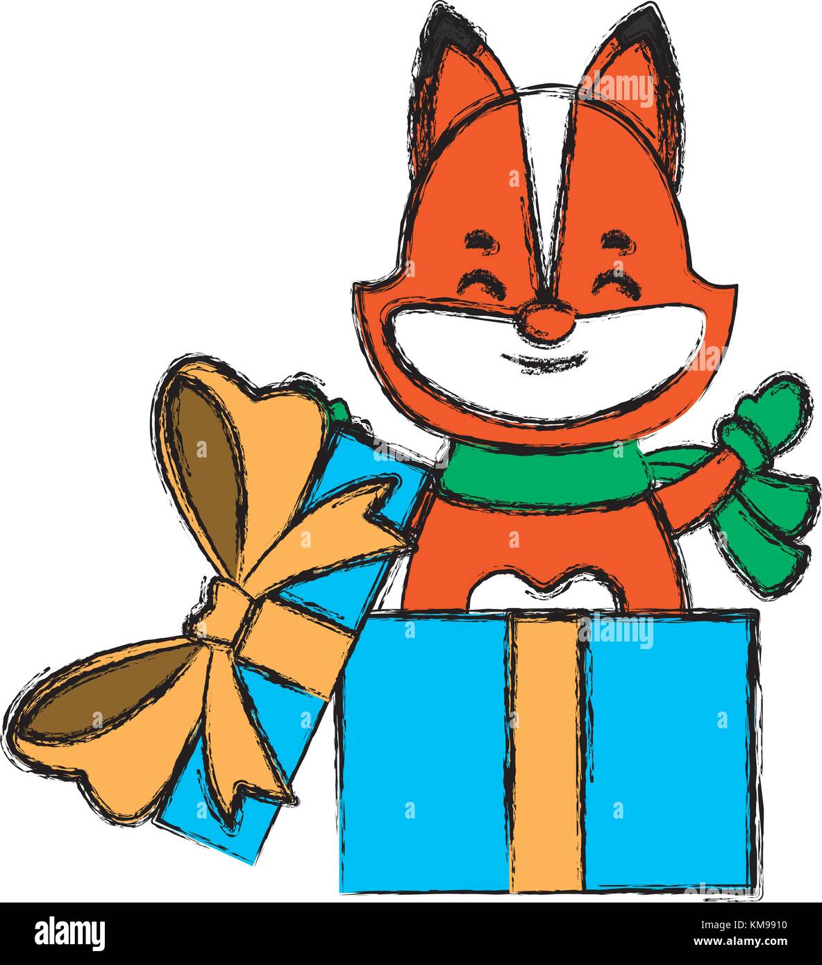 Fox in gift box Stock Vector Image & Art - Alamy