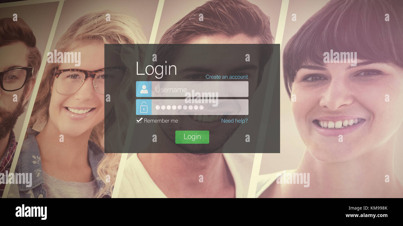 Close-up of login page against collage of portraits Stock Photo - Alamy
