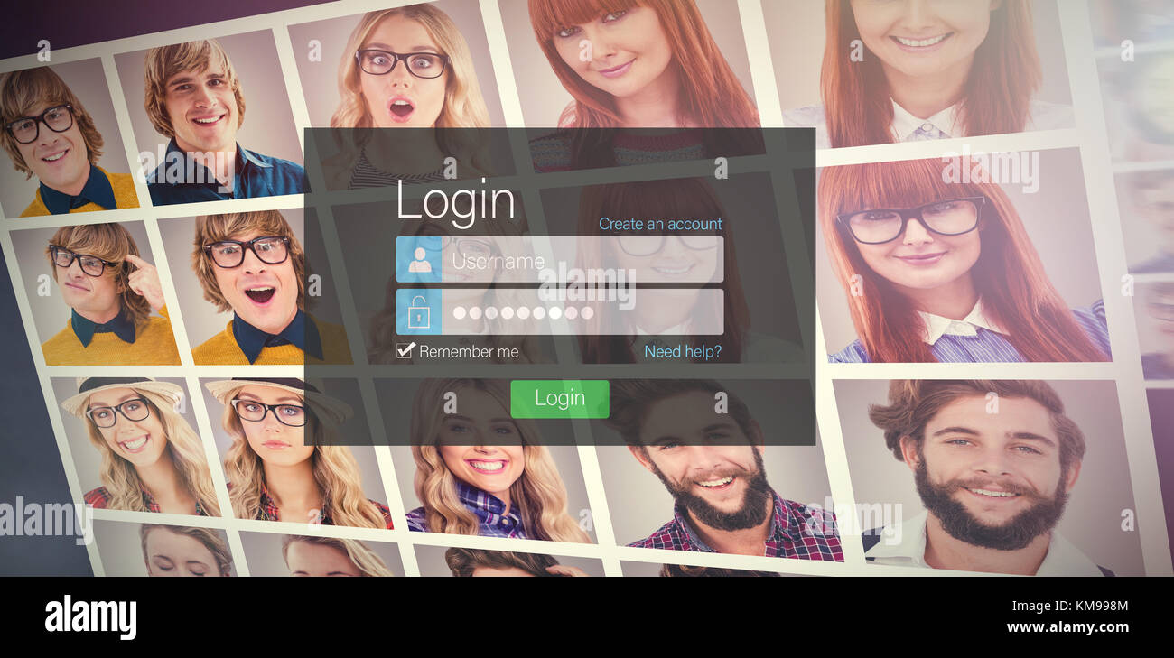 Close-up of login page against collage of portraits Stock Photo - Alamy
