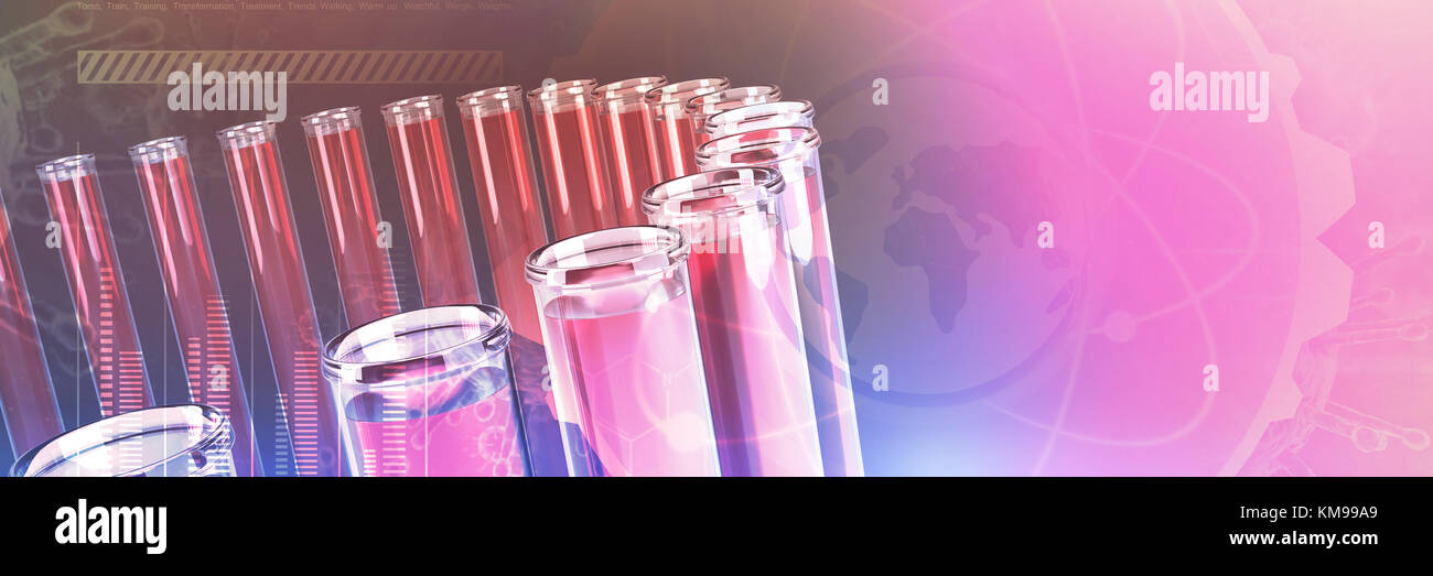 Image of atom interface against test tube with chemical solution Stock ...