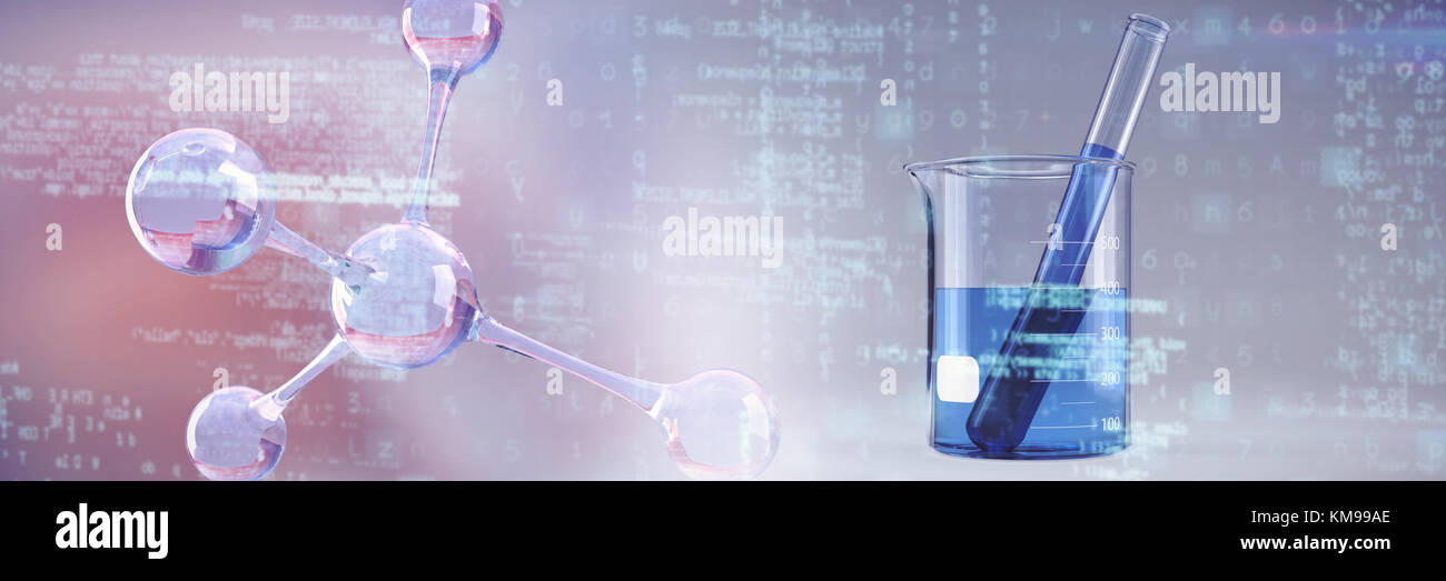 DNA structure against beaker with blue chemical solution Stock Photo ...