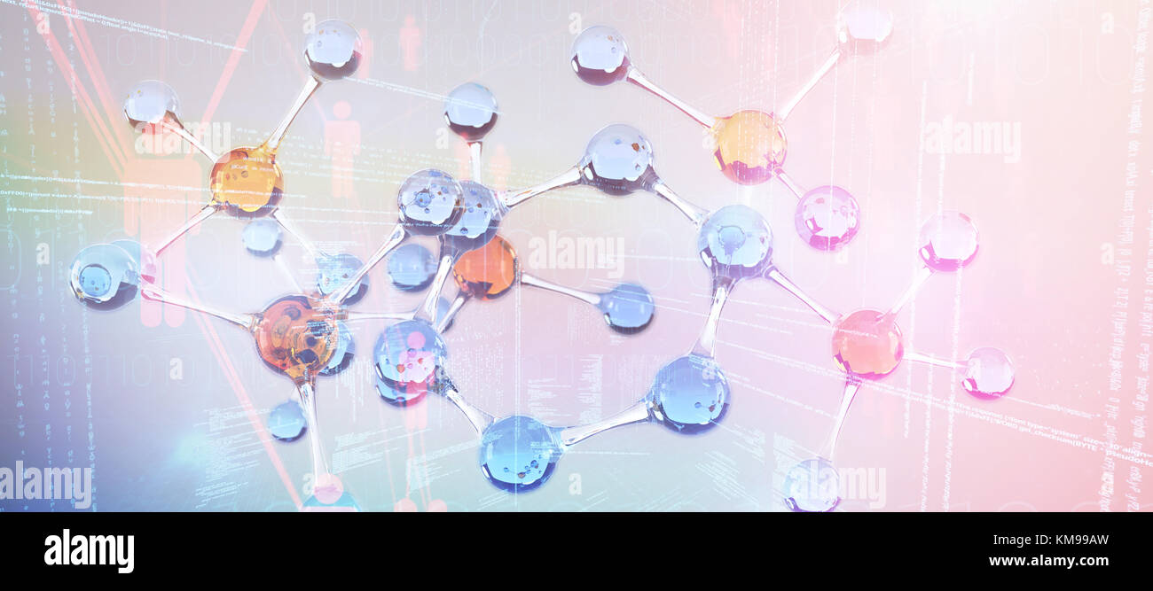 Composite image of illustration of virtual data against dna structure ...