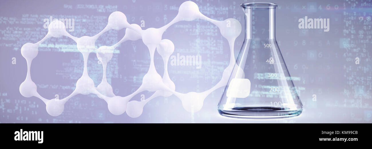 DNA structure against laboratory flask with chemical solution Stock ...