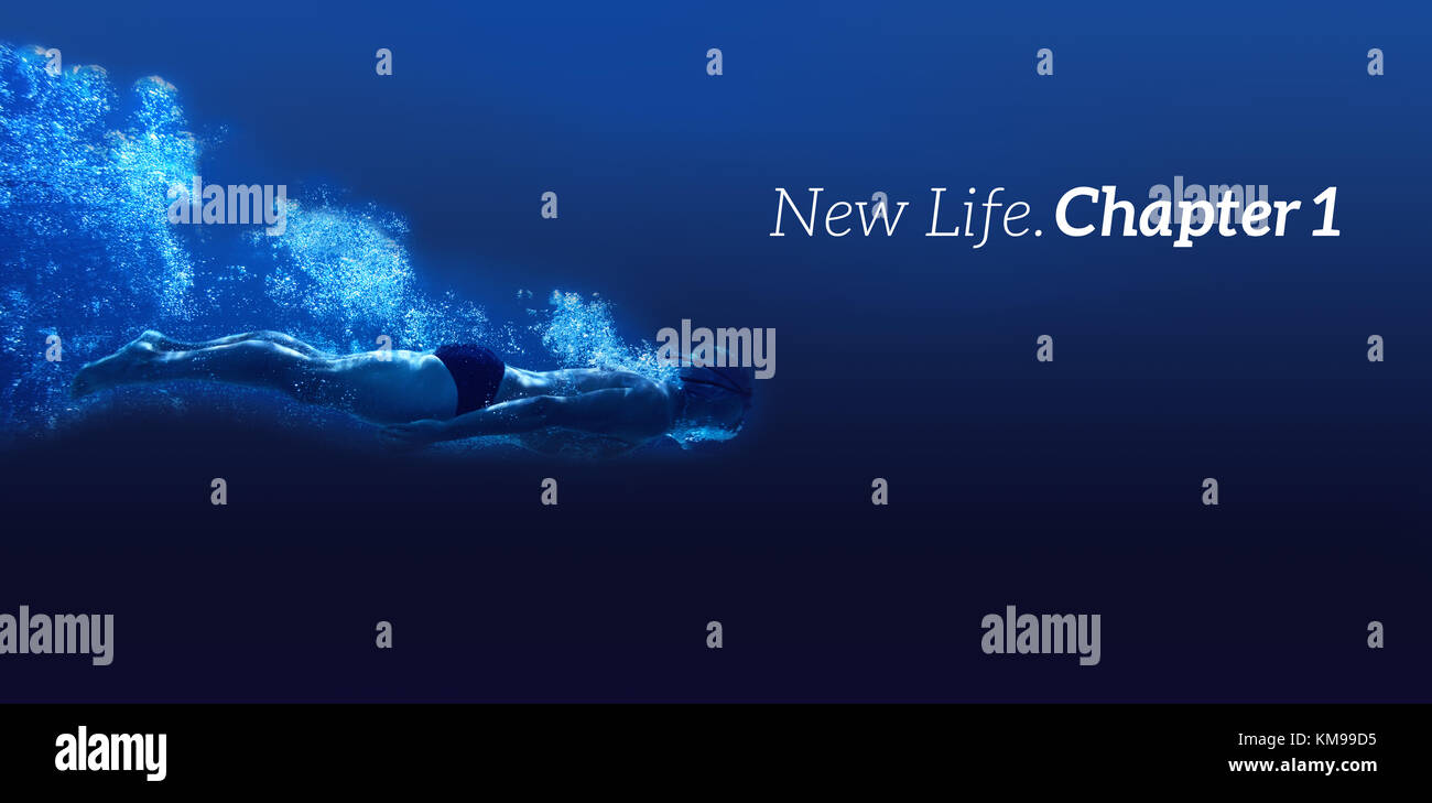 New life chapter one message on a white background against man swimming ...