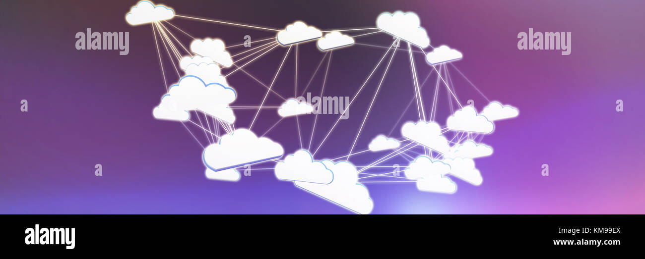 Abstract image of cloud computing symbol against pink and purple ...