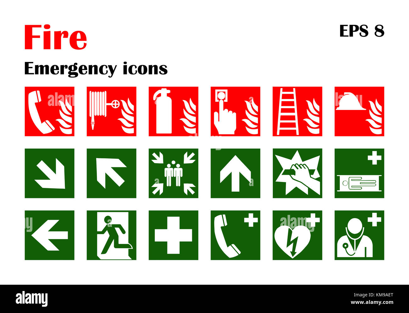 Set of fire emergency icons. Signs of evacuations. Illustration ...