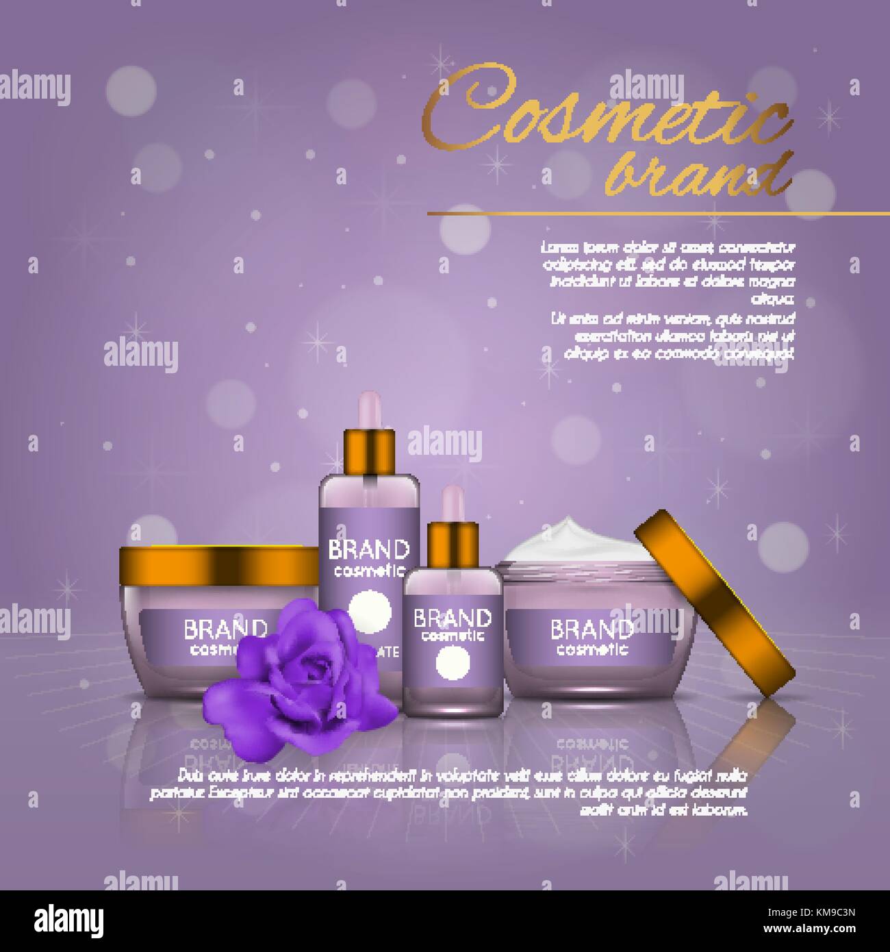 Vector 3D cosmetic illustration with rose and bokeh background. Beauty ...