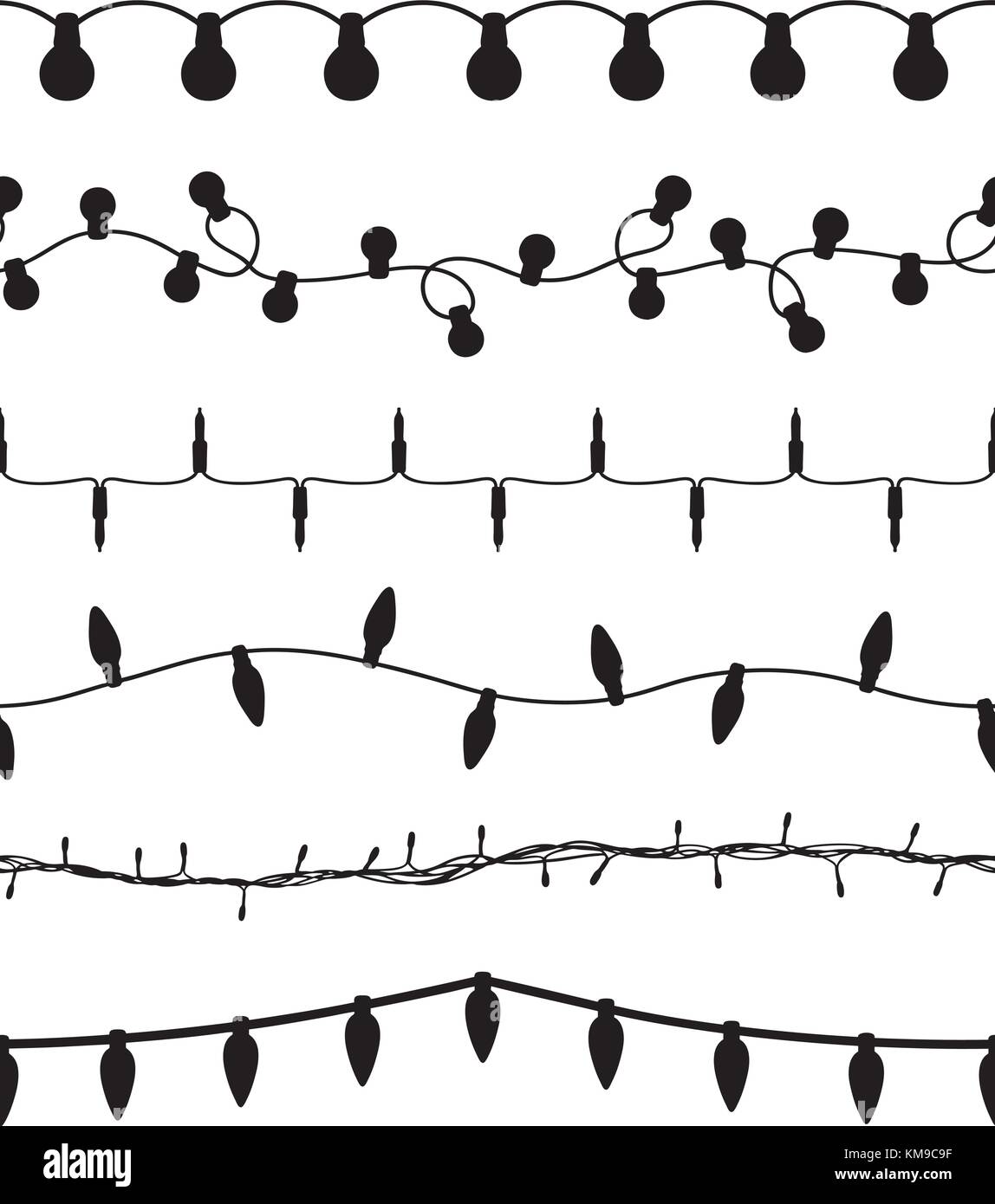 Seamless set of different Christmas lights isolated on white Stock ...