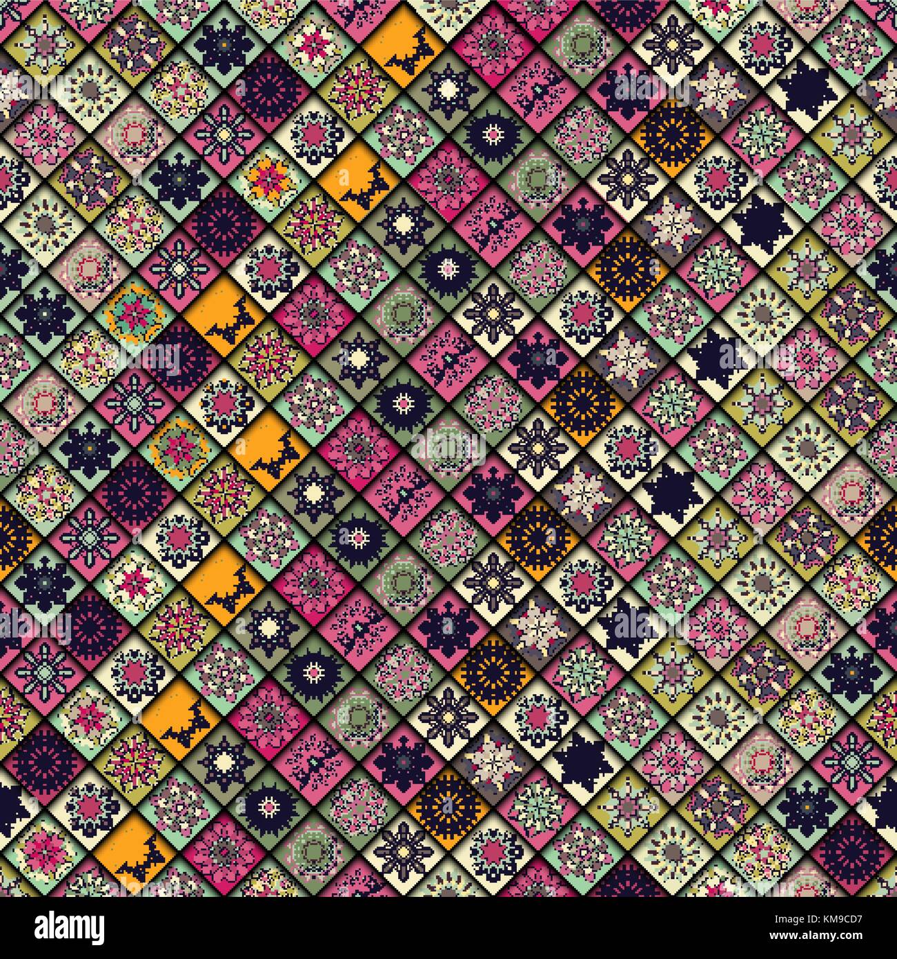 Vintage seamless pattern with tile patchwork elements. Winter ornament ...