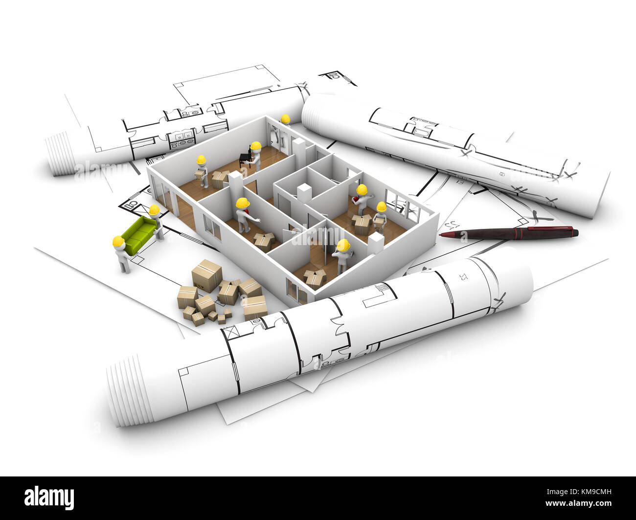 house moving and reform concept: workers reforming and refurbishing a ...