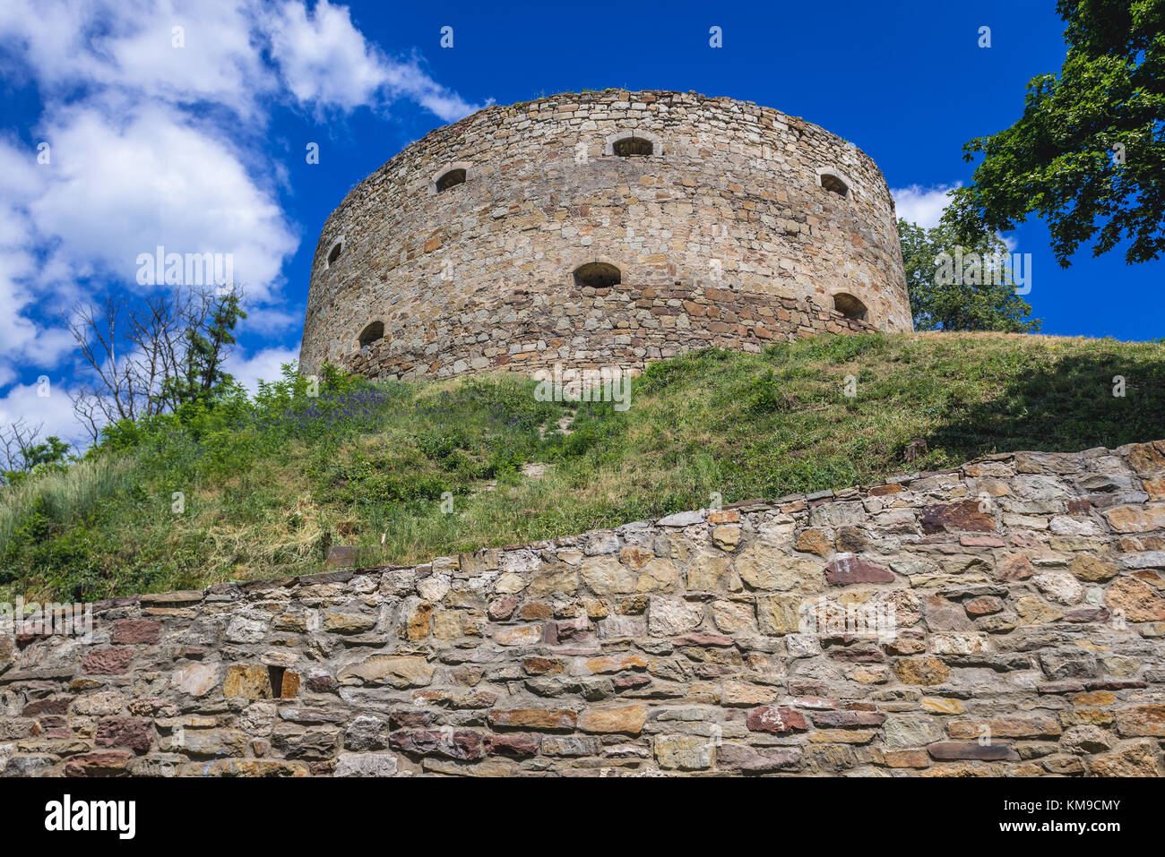 Walls and tower of 14th century castle in Terebovlia (Polish: Trembowla ...